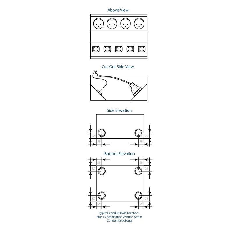 FOBBRF4P5DS80-SE - FFOB-255B/80 4 x AUTO SWITCHED GPO + 5 GANG DATA