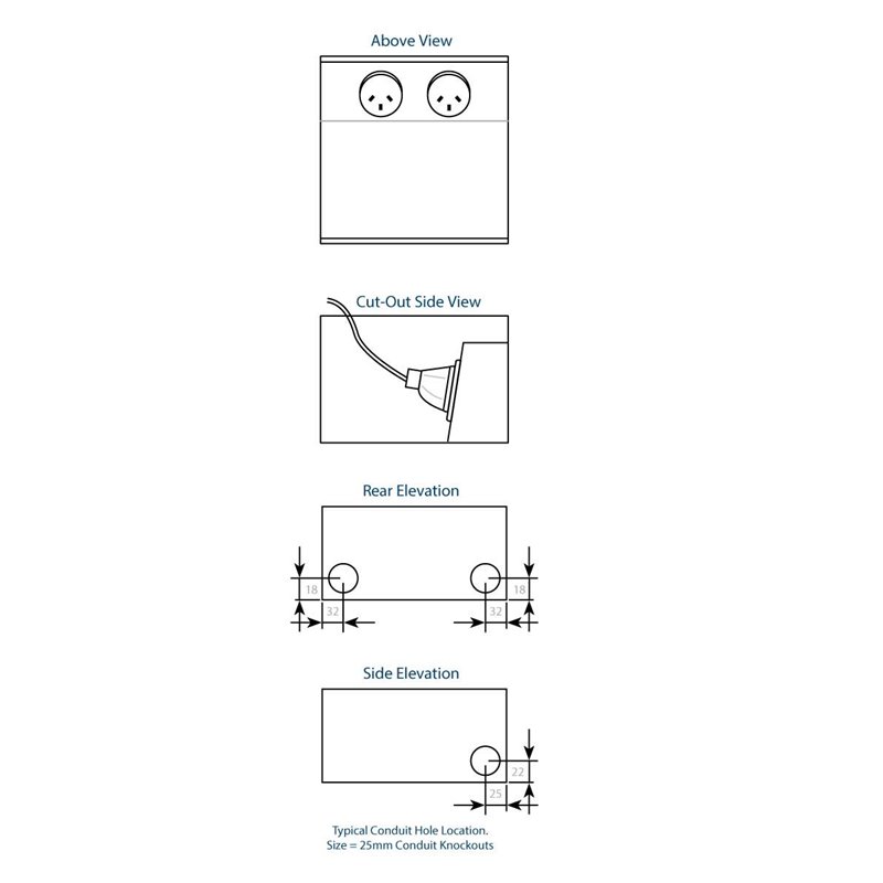 FOBSSF2PS67 - FFOB-143 Floor Box 2 x 10Amp Round Auto switched GPOs
