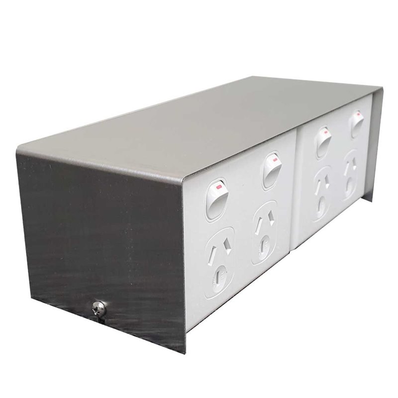 FP Series Floor Pedestal Outlet Box Stanless Steel 4 x DGPO (BACK TO BACK)