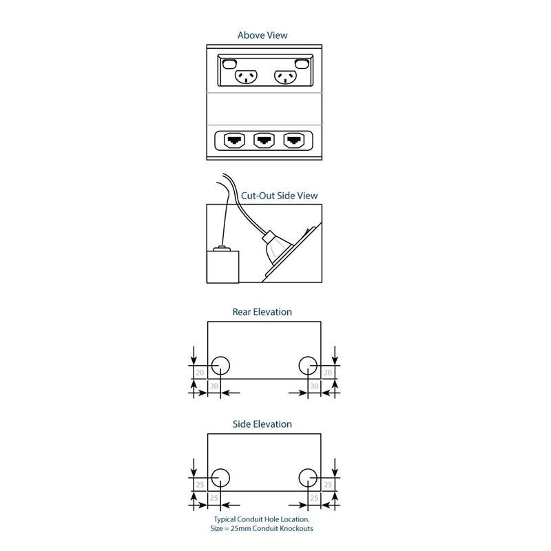 FOBSSF1STDO3D - FFOB-148 Floor Box 1 x Double GPO Outlet + 3 Data ...
